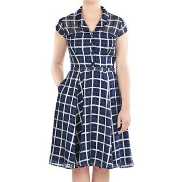 eshakti | Dresses | Eshakti Isabel Dress In Blue White Windowpane ...